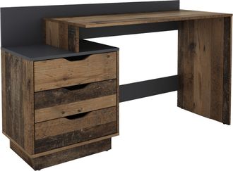 Byliving Schreibtisch Belfast/Rechts oder Links montierbar / 3 Schubkästen/Old Navy - Anthrazit/Bürotisch/Schreibtisch/B 138, H 83,5, T 51,5 cm