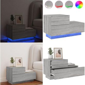 vidaXL Nachttisch mit LED-Leuchten Grau Sonoma 70x36x40,5 cm - Nachttisch - Wohnzimmermöbel - Beistelltisch - led Beleuchtung - Grau - Home & Living