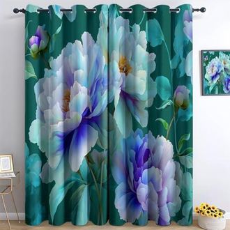 Generic Isolation Thermique Rideaux Occultants Couleur - &Eacute;l&eacute;gant Color&eacute; Fleurs Pivoines Imprimer Protection UV Rideaux &agrave; oeillets, 140L X 245H cm Rideau Opaqu