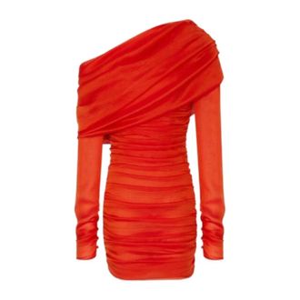 Saint Laurent Lang&auml;rmeliges Seidenkleid - - Dresses - Damen - Rot - M