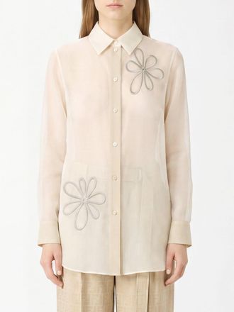 Fendi Chemise en m&eacute;lange de soie et cupro avec application florale brod&eacute;e