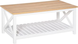 HOMCOM Beistelltisch Couchtisch Kaffeetisch Stabiler Teetisch Wohnzimmertisch Bauernhausstil MDF Natur+Wei&szlig; 116 x 60 x 48 cm