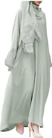 Onsoyours Abaya Femme Musulmane Tenue de Priere Femme Musulmane Robe de Longue Priere avec Hijab à Manches Longues Vêtements Lâches A Vert Clair L