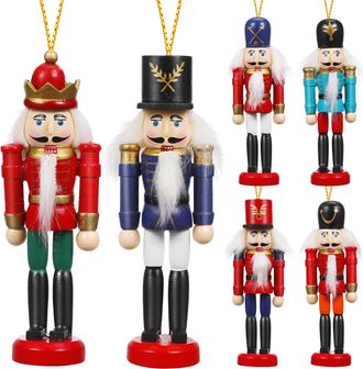 Amosfun Nussknacker Holzfigur Weihnachtsbaum Dekoanh&auml;Nger 6 St&uuml;Ck Baumschmuck Weihnachten Soldat Ornament Kreative Tischdeko