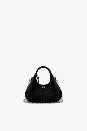 Ganni Mini-Hobo-Tasche aus Samt mit Moir&eacute;-Effekt schwarz