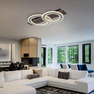 Globo Lighting Globo Lighting - Lampe de plafond Plafonnier salon salle &agrave; manger gris anthracite led, m&eacute;tal acrylique, 1x led 40W 2000Lm 3000K, LxlxH 63x35x7 cm