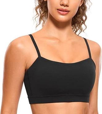 CRZ YOGA Butterluxe Femmes Ajustable Courroie Bandeau Brassière de Sport - Rembourré sans Fil Col Carré Yoga Soutif Noir 46
