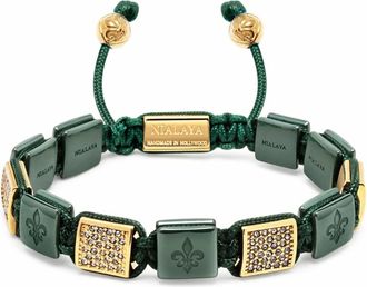 Nialaya Femme, Accessoires, Jaune, Taille: L Womens Dark Green Ceramic Flatbead Bracelet with Gold CZ