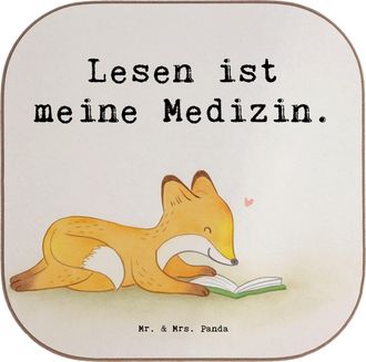 Mr. & Mrs. Panda gl&auml;seruntersetzer Fuchs Lesen Design - Geschenk, B&uuml;cherwurm, Coaster, Tischuntersetzer, Untersetzer Gl&auml;ser, B&uuml;cher, Holzuntersetzer, Tischschoner