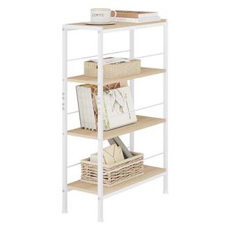 Woltu Étagère Rangement, Étagère Étroite à 4 Niveaux, en MDF avec Cadre Métallique, Chêne Clair+Blanc, L50xP20xH78cm, RGB52whe