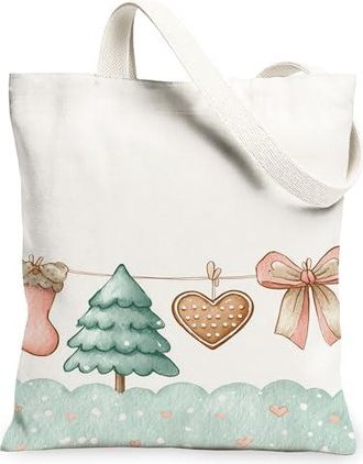 Generic Sacs fourre-tout en toile de No&euml;l, motif arbre vintage et ornement, sacs d&eacute;picerie r&eacute;utilisables, l&eacute;gers et lavables avec bandouli&egrave;re pour, Blanc, 13x