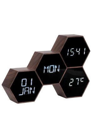 Karlsson Wecker Six in the mix, Braun, Kunststoff, 17.5x12x4.5 cm, Kalenderanzeige, Wochentaganzeige, Weckfunktion, 3D-Zahlen, umstellbar von &deg;C in &deg;F, Hinterg