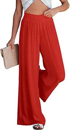 Onsoyours Pantalon Femme Lin Taille Haute Léger Elastique Pantalon Large Femme Chic Et Elegant Pantalon Fluide Décontractée Couleur Unie Pants B Rouge XXL