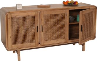 Mendler Sideboard HWC-M47, Schrank Kommode Highboard Anrichte, Staufächer, Rattan Akazie Massiv-Holz gebeizt 82x160x45cm 38kg
