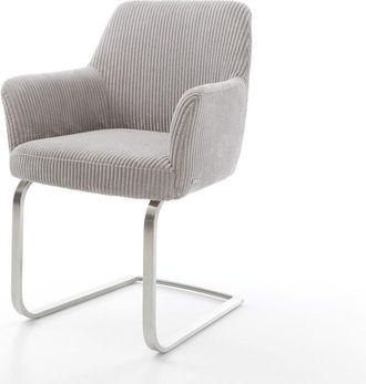 DELIFE Freischwinger Xana-Flex mit Armlehnen Cord Silbergrau Freischwinger flach Edelstahl Taschenfederkern, Esszimmerstühle