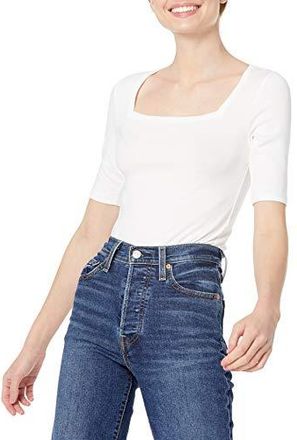 Amazon Essentials T-Shirt Ajusté à Manches Mi-Longues et Col Carré Femme, Blanc Vif, XXL