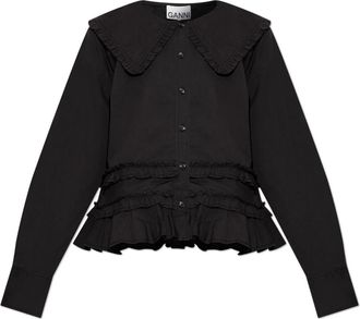 Ganni Femme, Blouses et Chemises, Noir, Taille: 44 FR Chemise &agrave; Volants en Coton Stretch