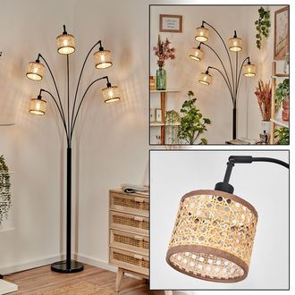 HOFSTEIN Stehleuchte Barcos, moderne Stehlampe mit Marmorfu&szlig; aus Metall/Rattan/Stoff in Schwarz/Naturfarben/Braun, verstellbare Leuchte mit Fu&szlig;schalter, E14, W