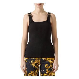 Versace Jeans Couture Femme, Tops, Noir, Taille: 38 FR Top en coton avec boucles logot&eacute;es