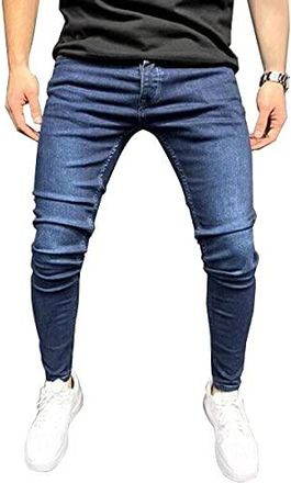 TOMWELL Homme Pantalon en Denim Serré Trou Biker Déchiré Jeans Skinny Cargo Straight Slim Taille Haute Stretch Élastique Pants Casual pour Printemps Automne É