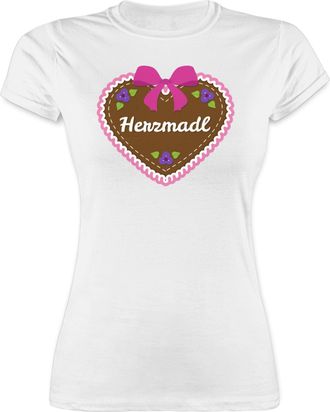 Shirtracer Shirt Damen - Kompatibel Oktoberfest - Herzmadl mit Lebkuchenherz - XL - Wei&szlig; - trachtenoberteile trachtenshirt bayrische herzel Tshirt trachtenoberte