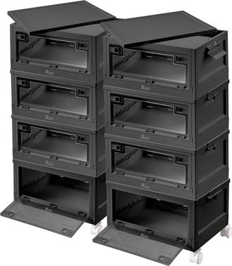 Xcase Kisten mit Deckel: 8er-Set Faltbare Aufbewahrungsboxen mit Deckel, 8 Rollen, 45l, schwarz (Plastikboxen mit, Lagerkiste mit, Schuhregal)