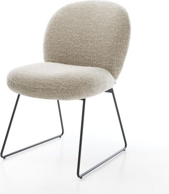 DELIFE Esszimmerstuhl Nube-Flex Webstoff Soft Beige Kufengestell Schwarz Taschenfederkern, Esszimmerstühle