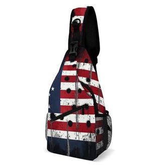 Generic Sacoche Homme Bandouliere Drapeau am&eacute;ricain des &Eacute;tats-Unis trou de balle de guerre L&eacute;ger Sling Bag Polyester Sac &agrave; Dos De Voyage pour Cyclisme Randonn
