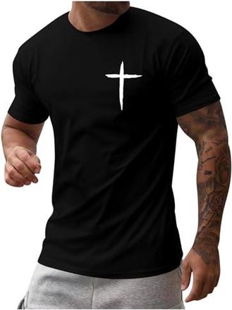 Generic T-shirt à manches courtes et col rond imprimé Christ pour homme 2026, Noir, 3XL