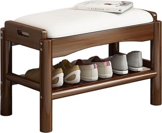 Generic Schuhbank mit Sitzfl&auml;che Belastbar Bis 200 Kg Beine Aus Massivholz Sitzbank mit Stauraum mit Weichem Sitzkissen Aus Leder f&uuml;r Eingangsbereich, Flur, W