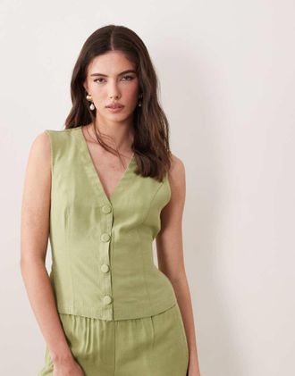 Vila Gilet de tailleur densemble habill&eacute; avec liens devant - Vert sauge