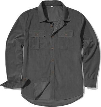 Generic Chemise en velours c&ocirc;tel&eacute; &agrave; manches longues pour homme, chemise en velours c&ocirc;tel&eacute; de couleur unie, chemise confortable et l&eacute;g&egrave;re, chemise minimaliste 