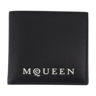 Alexander McQueen Mens Bifold Calfskin Card Case Black Cases