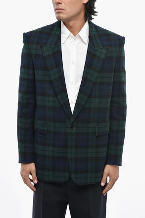 Saint Laurent Einreihiger Blazer Aus Mischwolle Mit Tartanmuster Saint Laurent