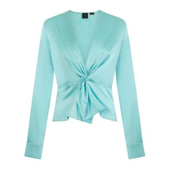 Pinko Blaue Langarmbluse mit Frontknoten - - Blouses & Shirts - Damen - Gr&uuml;n - S