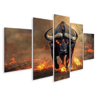 Islandburner Bild auf Leinwand Feuriger Stier in Flammen und Rauch auf der Erde Bilder Wandbilder Poster