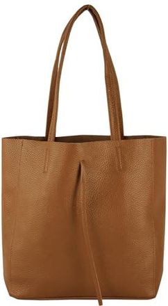 modamoda.de T253 - Ital. Sac &agrave; main avec poche int&eacute;rieure en cuir, cognac, m
