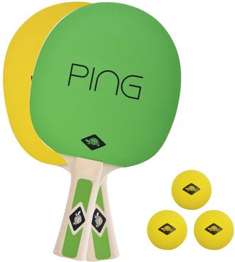 Schildkrot Fitness Donic-Schildkröt Tischtennis-Set Ping Pong, 2 Schläger mit Grün-Gelben Belägen, 3 gelbe Bälle, in Tragetasche, 788486