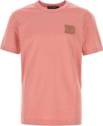 Dolce & Gabbana Homme, Tops, Rose, Taille: L T-shirt en coton avec patch