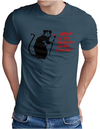 OM3 Out of Bed Rat Banksy T-Shirt - Herren - Stencil Graffiti Style Street Ratte - Denim ( 5421), 3XL
