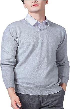 Generic Pull en cachemire pour homme Pull &agrave; col en V Pull tricot&eacute;, Gris clair 9, M