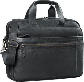 STILORD Alberto Grand Sacoche Cuir pour Ordinateur 15,6 Pouces Homme Sac Bandouli&egrave;re Cartable Travail DIN A4 avec Support Trolley V&eacute;ritable Cuir Couleur:noir