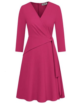 Grace Karin Damen Herbst Pullover Kleid mit 3/4 &Auml;rmeln Elegantes Knie Kleid f&uuml;r die Arbeit Business Rosenrot L