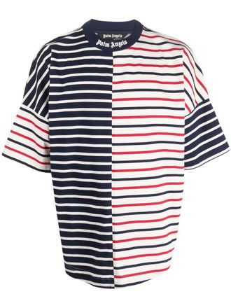 Palm Angels t-shirt rayé à logo imprimé - Bleu