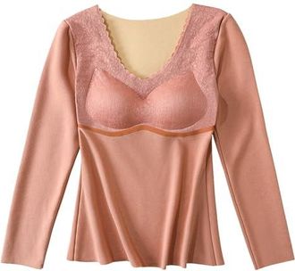 Generic sous Pull Femme Haut Thermique Femme sous Pull Thermique Femme Doux Glamour Top Thermique Moulant &Agrave; Manches Longues Doubl&eacute; Polaire Col Rond sous Pull 