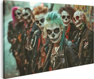 Islandburner Bild auf Leinwand Gruppe in Totenkopf Masken und Punk Kleidung Bilder Wandbilder Poster