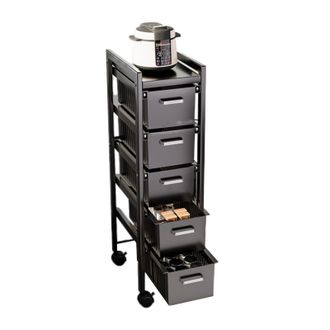 Generic Schmaler Aufbewahrungswagen Aus Karbonstahl, 4/5/6 Ebenen, Gew&uuml;rz-Organizer-Wagen, L&uuml;cken-Aufbewahrungsregal Mit Ausziehbarer Schublade, for Enge, Kle