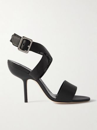 Manolo Blahnik Sandales En Cuir Texturé Helua 105 - Noir