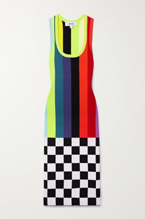 Christopher John Rogers Midikleid Aus Stretch-strick Mit Streifen Und Karo - Mehrfarbig