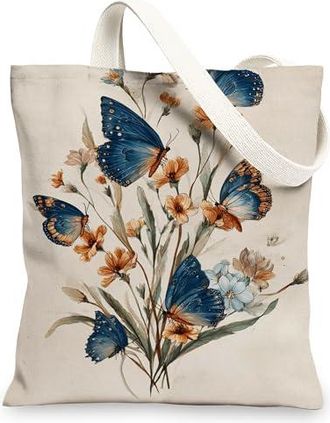 Generic Sacs fourre-tout en toile à motif floral, réutilisables, vintage, légers et lavables, sacs en toile pour salle de sport, extérieur, voyage, plage, piq